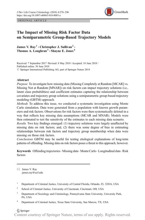 The Impact Of Missing Risk Factor Data On Semiparametric Group Based Trajectory Models Request PDF