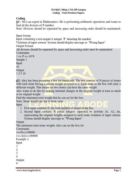 Tcs Nqt To Be Shared Coding Pdf Computing