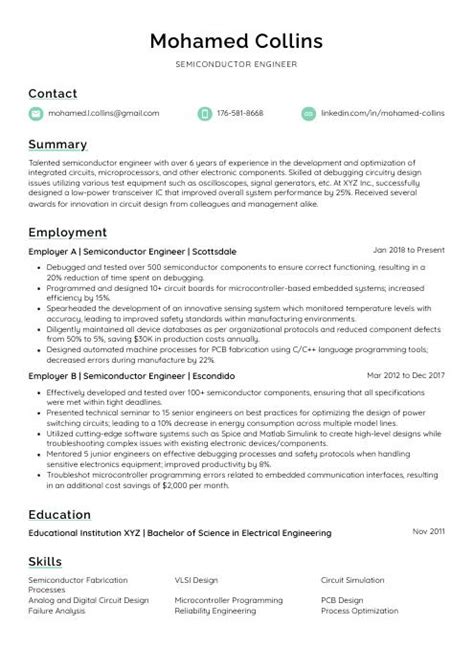 Semiconductor Engineer Resume Cv Example And Writing Guide