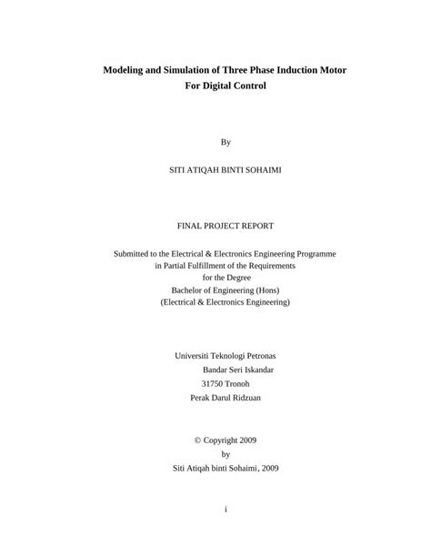 Pdf Modeling And Simulation Of Three Phase Induction Motor For