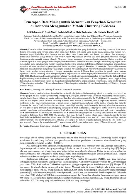 pdf penerapan data mining untuk menentukan penyebab kematian di