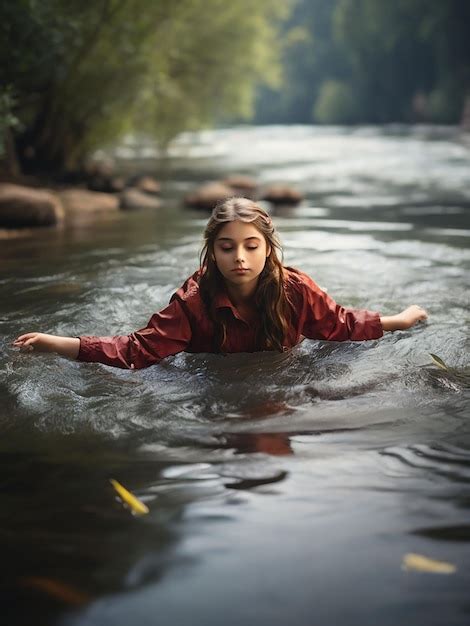 Premium Photo A Girl Is Floating In The River