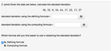 Solved 1 Point Given The Data Set Below Calculate The