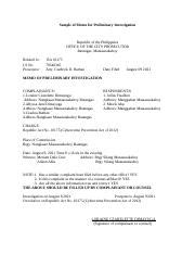PRELIMINARY INVESTIGATION Doc Sample Of Memo For Preliminary Investigation Republic Of The