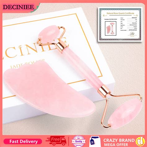 Deciniee Natural Rose Quartz Powder Crystal Jade Roller Massage Spa
