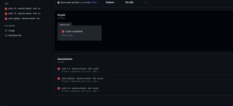Julia Package Test Failing In Github Package Management Julia Programming Language