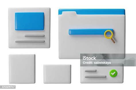 3d Ui Ux 사용자 소프트웨어 인터페이스 벡터 세트 대화 창 검색 창 및 폴더의 광택 사각형 블록 템플릿 3차원 형태에 대한
