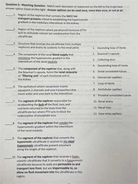 solved question 5 matching question match each descriptor