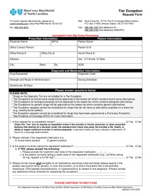 Fillable Online Www2 Fepblue Orgbenefit Plans Specialty Formulary Tier Exception Member Request