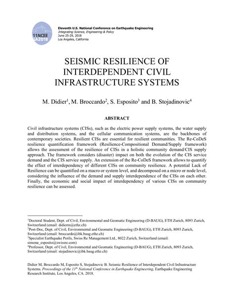 Pdf Seismic Resilience Of Interdependent Civil Infrastructure Systems