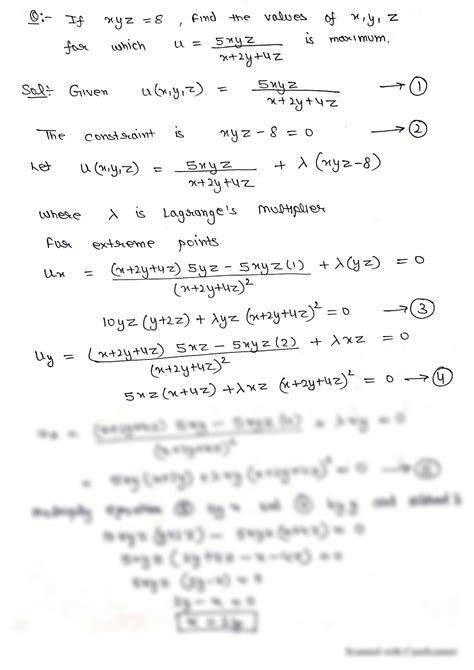 Solution If Xyz 8 Find The Values Of X Y And Z For Which U 5xyz X 2y