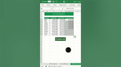 calculate working hours in ms excel🕟 kttrained youtube