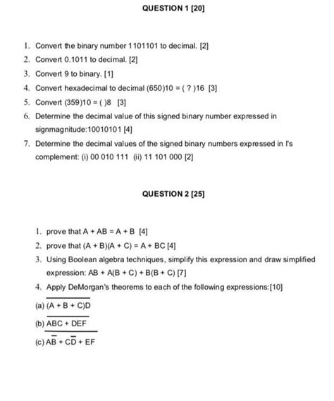 Solved Question 1 20 1 Convert The Binary Number 1101101