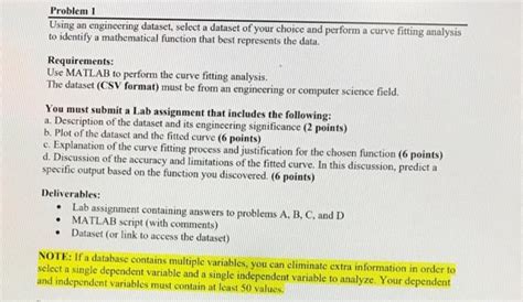 Solved Using An Engineering Dataset Select A Dataset Of