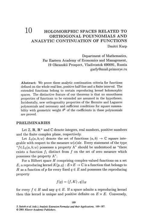 Pdf Holomorphic Spaces Related To Orthogonal Polynomials And Analytic Continuation Of Functions