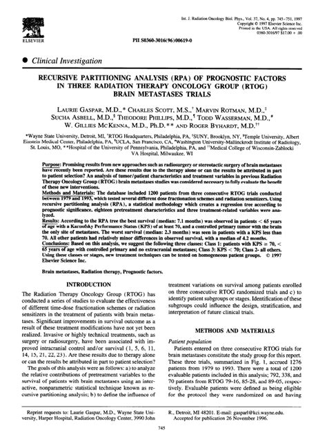 Pdf Recursive Partitioning Analysis Rpa Of Prognostic Factors In