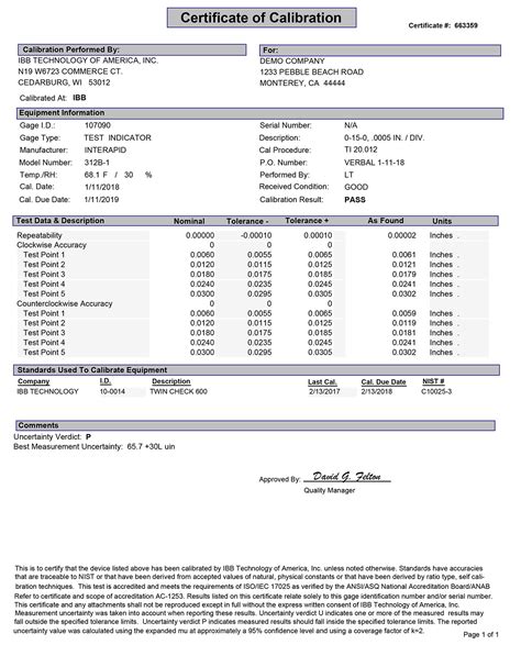 Nist Traceable Certification For Gage Cert Penn Tool Co Inc