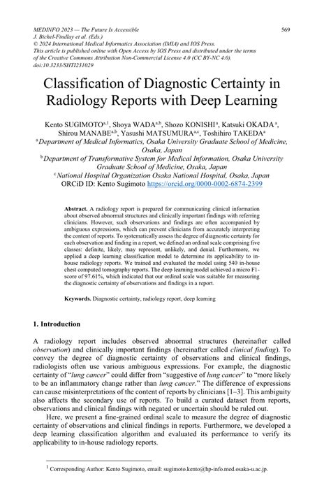 Pdf Classification Of Diagnostic Certainty In Radiology Reports With