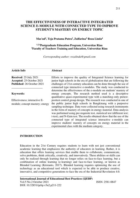 Pdf The Effectiveness Of Interactive Integrated Science E Module With