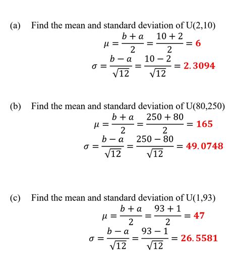 Solved Find The Mean And Standard Deviation For Each Uniform