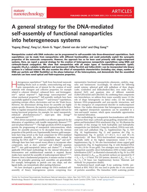Pdf A General Strategy For The Dna Mediated Self Assembly Of