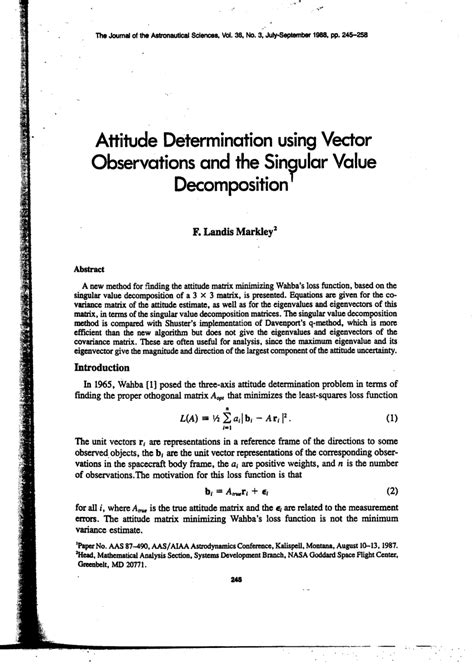 Pdf Attitude Determination Using Vector Observations And The Singular