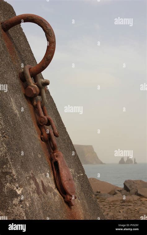 A Block And Tackle Chained To A Concrete Slab On A Beach In Iceland Stock Photo Alamy