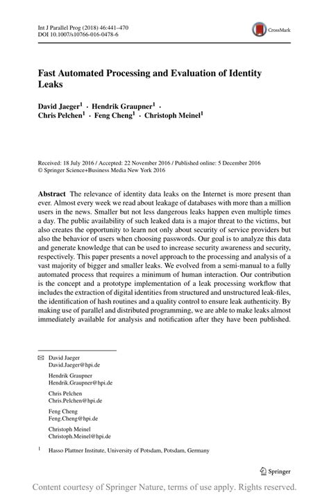Fast Automated Processing And Evaluation Of Identity Leaks Request Pdf