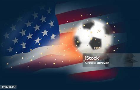 미국의 국기와 함께 비행 축구 공입니다 3d 벡터 일러스트 레이 션 3차원 형태에 대한 스톡 벡터 아트 및 기타 이미지 3