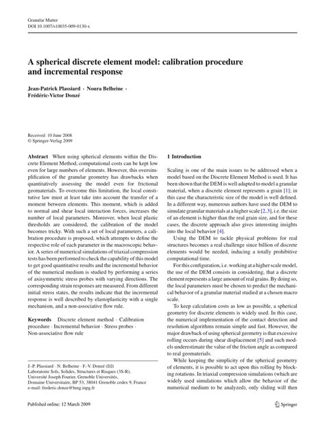 Pdf A Spherical Discrete Element Model Calibration Procedure And