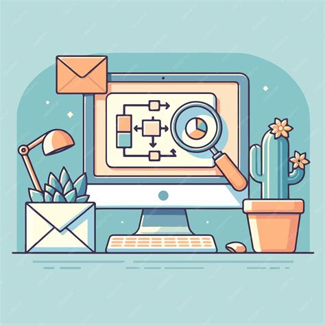 Premium Vector An Illustration Featuring A Desktop Computer With Flowcharts On The Screen