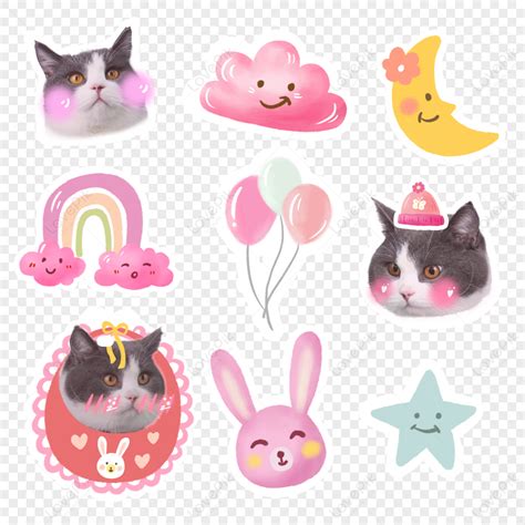 귀여운 고양이 일러스트 이모티콘 팩 표현 분홍 형 때문에 Png 일러스트 무료 다운로드 Lovepik