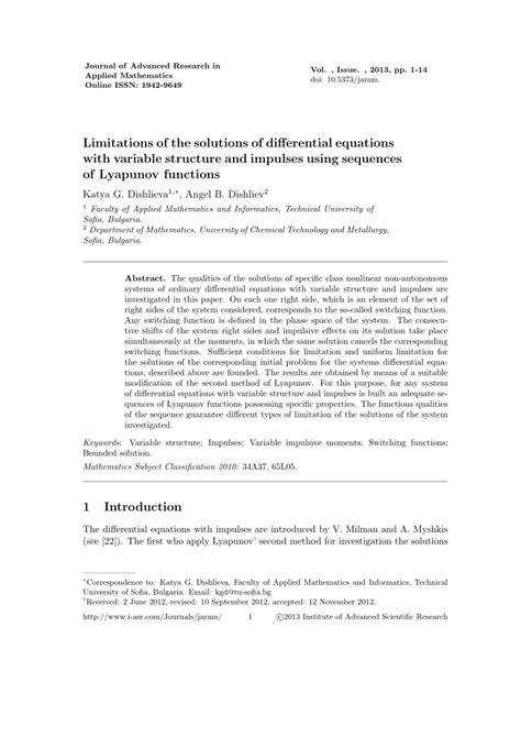 Pdf Limitations Of The Solutions Of Differential Equations With Variable Structure And
