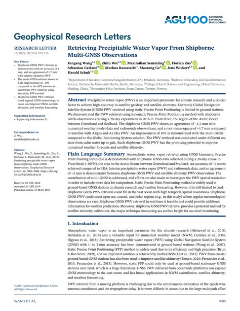 Pdf Retrieving Precipitable Water Vapor From Shipborne Multi‐gnss Observations