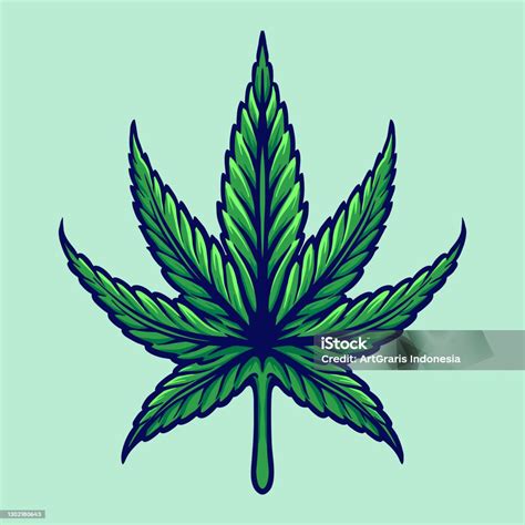 잡초 식물 대마초는 작업 로고 마스코트 상품 티셔츠 스티커 및 라벨 디자인 포스터 인사말 카드 광고 비즈니스 회사 또는 브랜드에 대한 일러스트를 남깁니다 대마잎에 대한 스톡