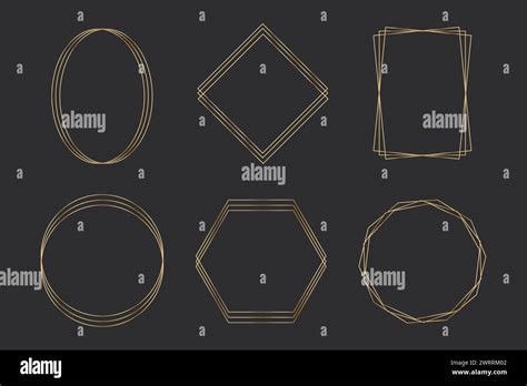 Set Elegant Golden Thin Line Frames Different Shapes On The Dark Background Perfect Border