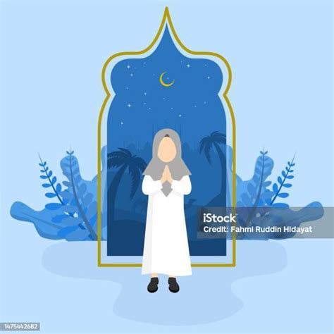 모스크 실루엣과 무슬림 캐릭터 이드 무바라크 인사말 포스터 초대장 템플릿 소셜 미디어 등이 있는 이드 무바라크 일러스트 이드 무바라크 플랫 벡터 그림입니다 Eid