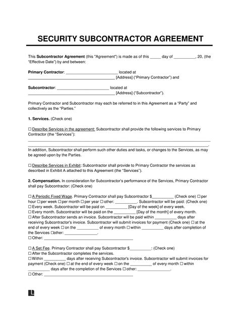 Free Security Company Subcontractor Agreement Template Pdf And Word