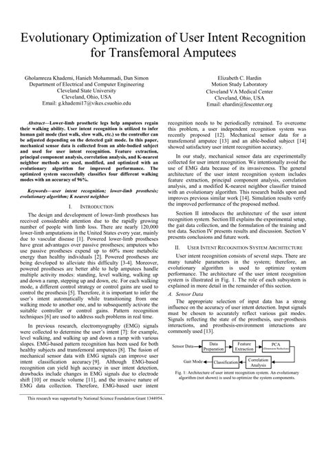 Pdf Evolutionary Optimization Of User Intent Recognition For Transfemoral Amputees