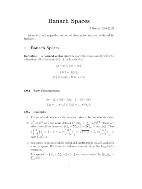 1 Banach Spaces Download Free Pdf Norm Mathematics Banach Space