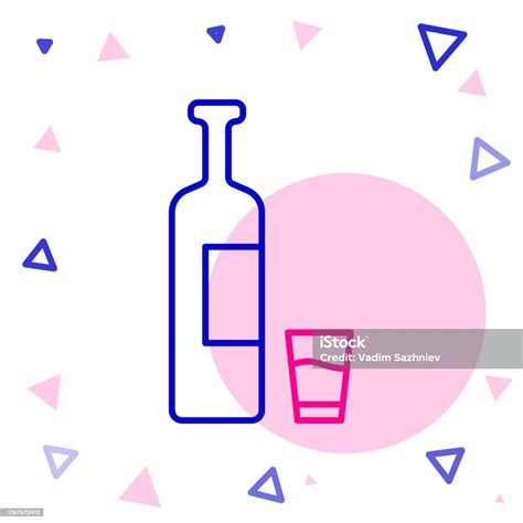 흰색 배경에 고립 된 라인 위스키 병과 유리 아이콘 다채로운 개요 개념 벡터 일러스트레이션 0명에 대한 스톡 벡터 아트 및 기타 이미지 Istock