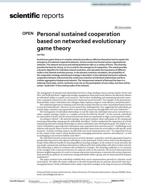 Pdf Personal Sustained Cooperation Based On Networked Evolutionary