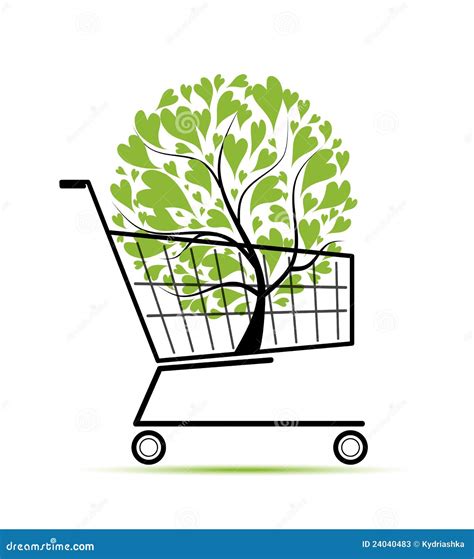 Green Tree In Shopping Cart For Your Design Stock Vector Illustration Of Love Package 24040483