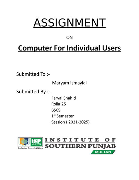 Computer For Individual Users Assignment Introduction To Technology