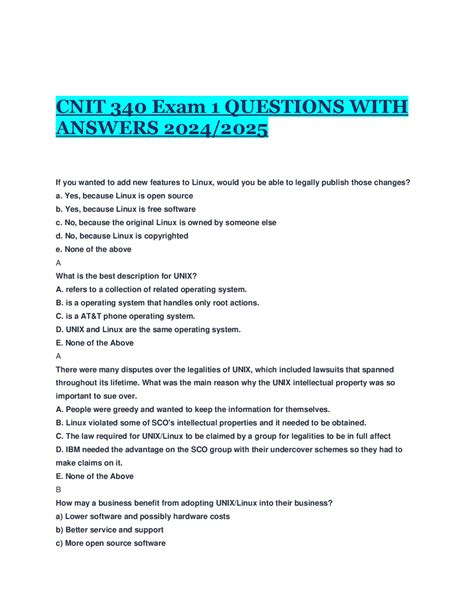 CNIT 340 Exam 1 QUESTIONS WITH ANSWERS 2024 2025 Exams Computer Networks Docsity