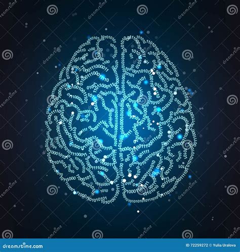 concept illustration of brain formed with binary code stock vector