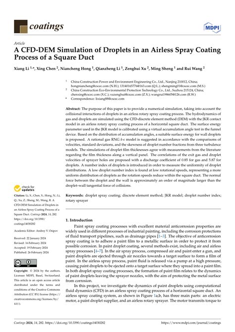 Pdf A Cfd Dem Simulation Of Droplets In An Airless Spray Coating Process Of A Square Duct
