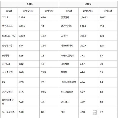 코스피 기관 순매수도 상위 10종목22일카카오 엔씨소프트 Ls Electric