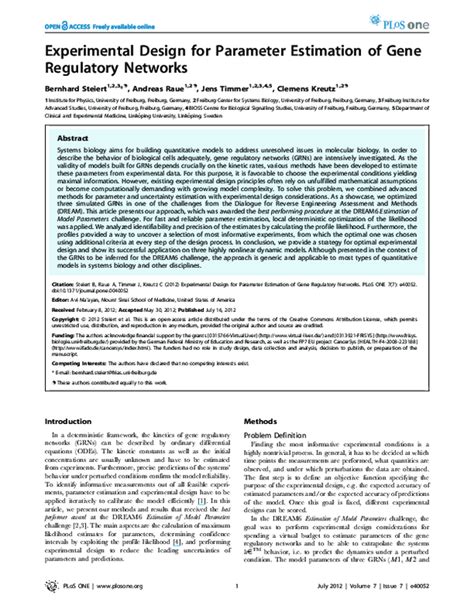 Pdf Experimental Design For Parameter Estimation Of Two Time Scale Model Of Photosynthesis And