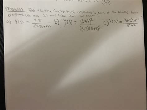 solved find the time function y t corresponding to each of